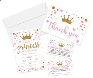 baby shower invitation set, books for baby, thank you, diaper raffle, fill in invites cards, each design 25 cards & envelopes (total 100 cards) – (bb019-taozhuang)