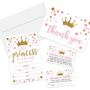 Baby Shower Invitation Set, Books For Baby, Thank You, Diaper Raffle, Fill In Invites Cards, Each Design 25 Cards & Envelopes (Total 100 Cards) – (bb019-taozhuang)