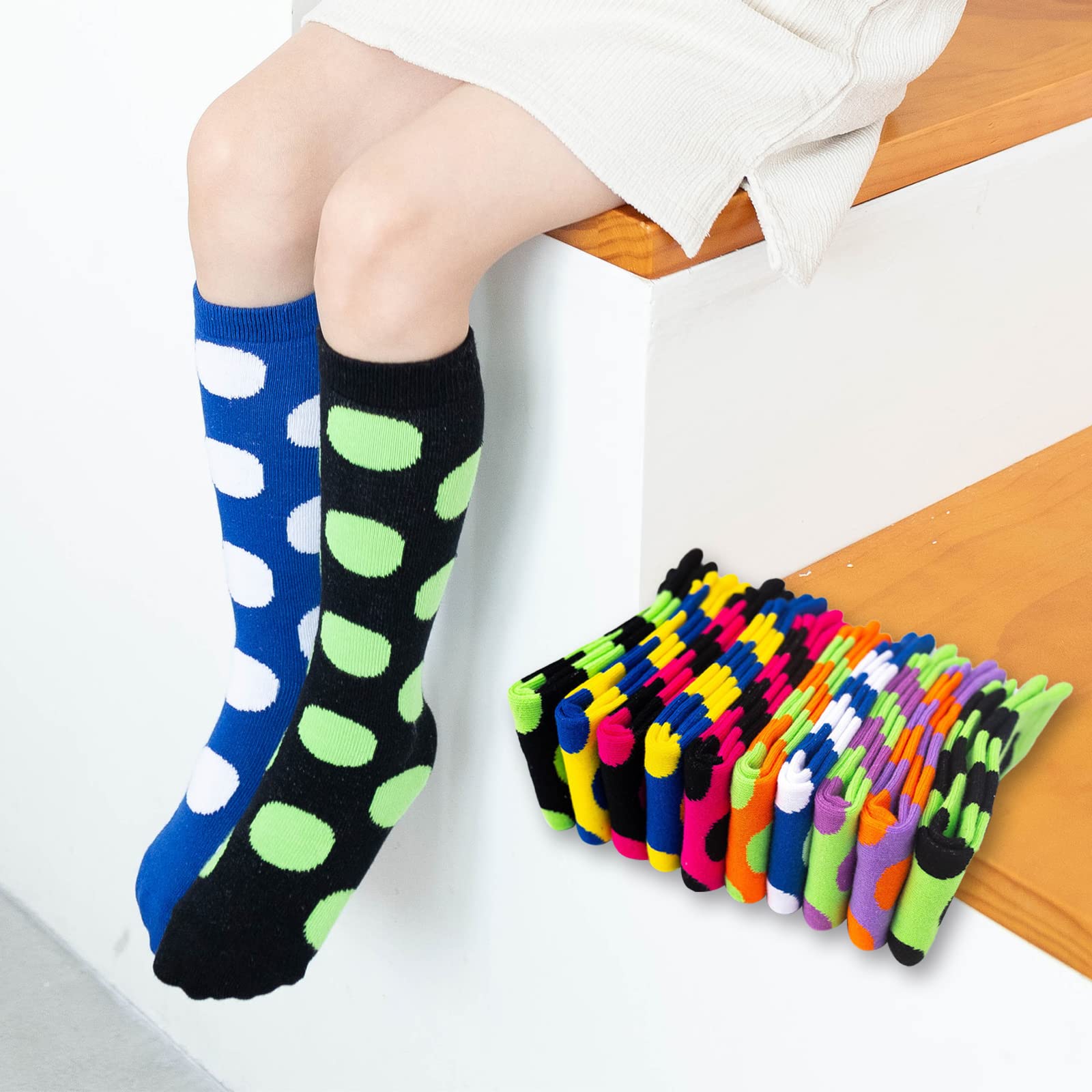 10 Pairs Kids Child Knee High Long Socks polka dots socks Colorful Mid-Calf Uniform Socks Soccer Socks Girls School Socks Sports Socks No Heels Long Boot Wave Point socks for Child Gift(10pcs,point)