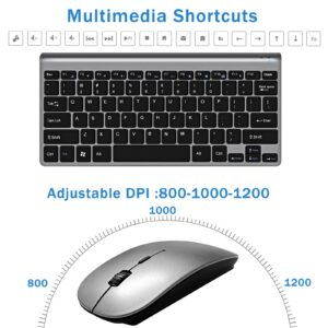 Wireless Keyboard and Mouse Combo, Compact Quiet Wireless Keyboard and Mouse Set 2.4G Ultra-Thin Sleek Design for Windows, Computer, Desktop, PC, Notebook, Laptop (GHKM03)