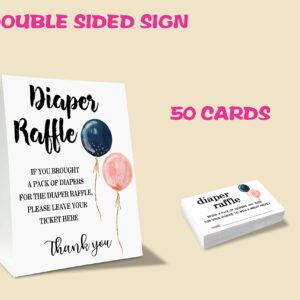 Diaper Raffle Tickets For Baby Shower, Balloon Themed Cards, Party Favors For Baby Showers Game Cards, 1 Sign & 50 Cards Per Pack – (014-niaobu)