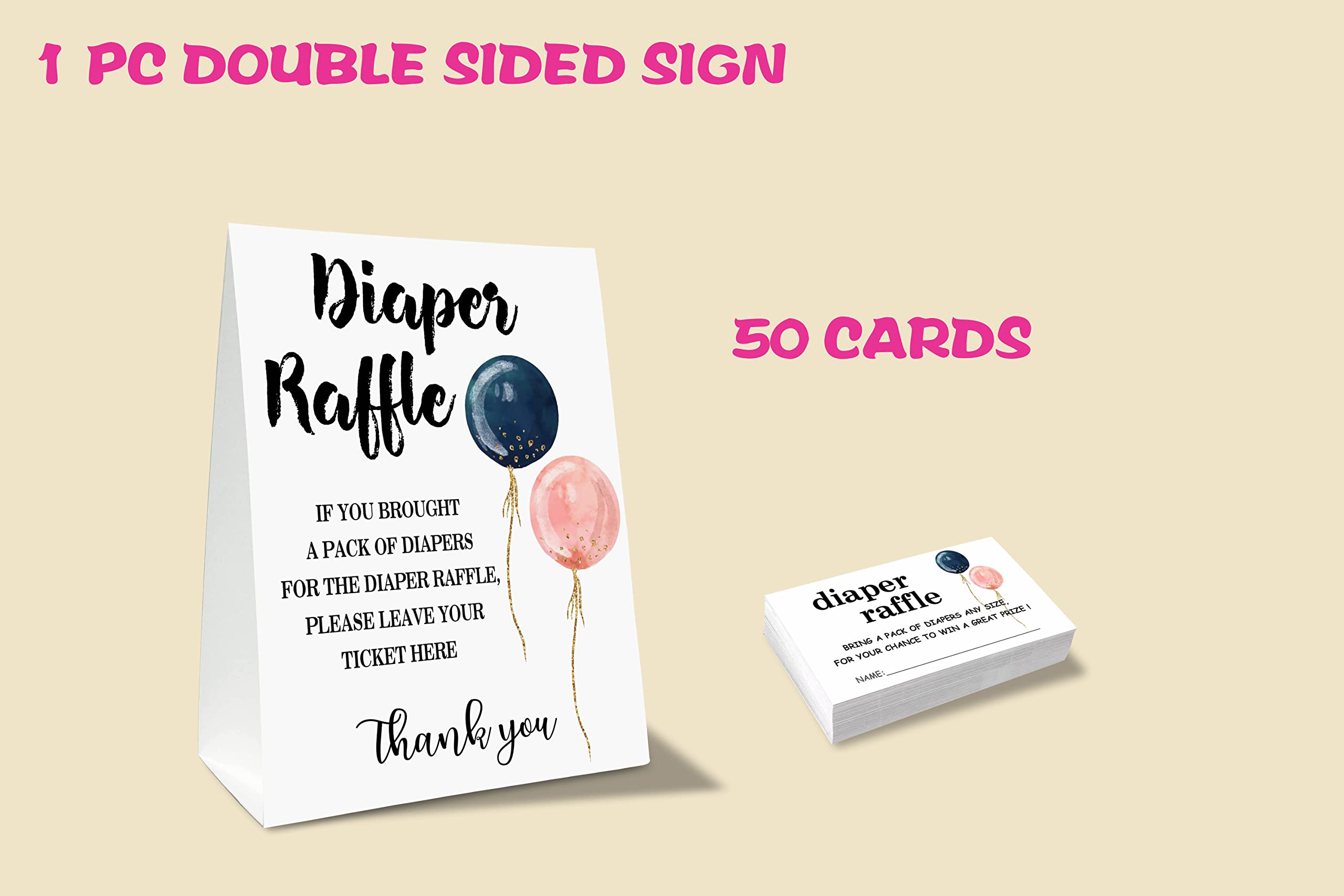 Diaper Raffle Tickets For Baby Shower, Balloon Themed Cards, Party Favors For Baby Showers Game Cards, 1 Sign & 50 Cards Per Pack – (014-niaobu)