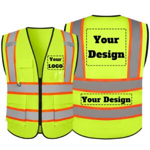 evershare high visibility security vest custom logo with reflective strips, class 2 safety vests with zipper, unisex adult construction protective vest personalization(yellow,xxl,1 pack)