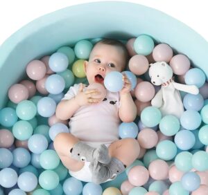 trendbox ball pit balls 100 - macaron colors pit balls non-toxic free bpa soft plastic balls for ball pit play tent baby playhouse pool birthday party decoration (b-purple, pink, blue& white)