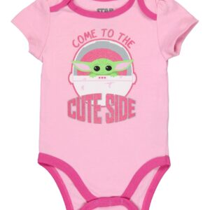 Happy Threads Star Wars Infant Baby Girls Come to The Cute Side Grogu Baby Yoda One Piece Pajama Romper 3 Pack (0-3 Months) Pink