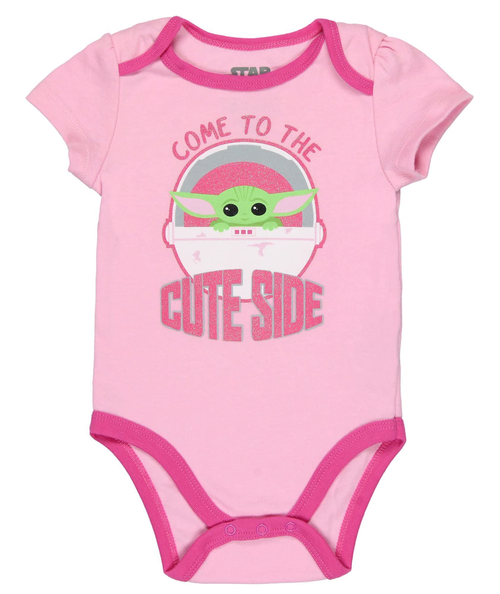 Happy Threads Star Wars Infant Baby Girls Come to The Cute Side Grogu Baby Yoda One Piece Pajama Romper 3 Pack (0-3 Months) Pink