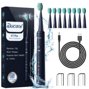 ducard v7 pro electric toothbrush for adults- rechargeable toothbrush 12 modes & 9 brush heads - 3 hr charge last 60 days ultra sonic toothbrush for adults (navy blue), (dy-152)