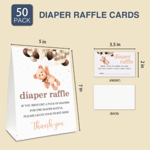 Diaper Raffle Tickets For Baby Shower, Little Bear balloon Themed Cards,Party Favors For Baby Showers Game Cards, 1 Sign & 50 Cards Per Pack – (012-niaobu)