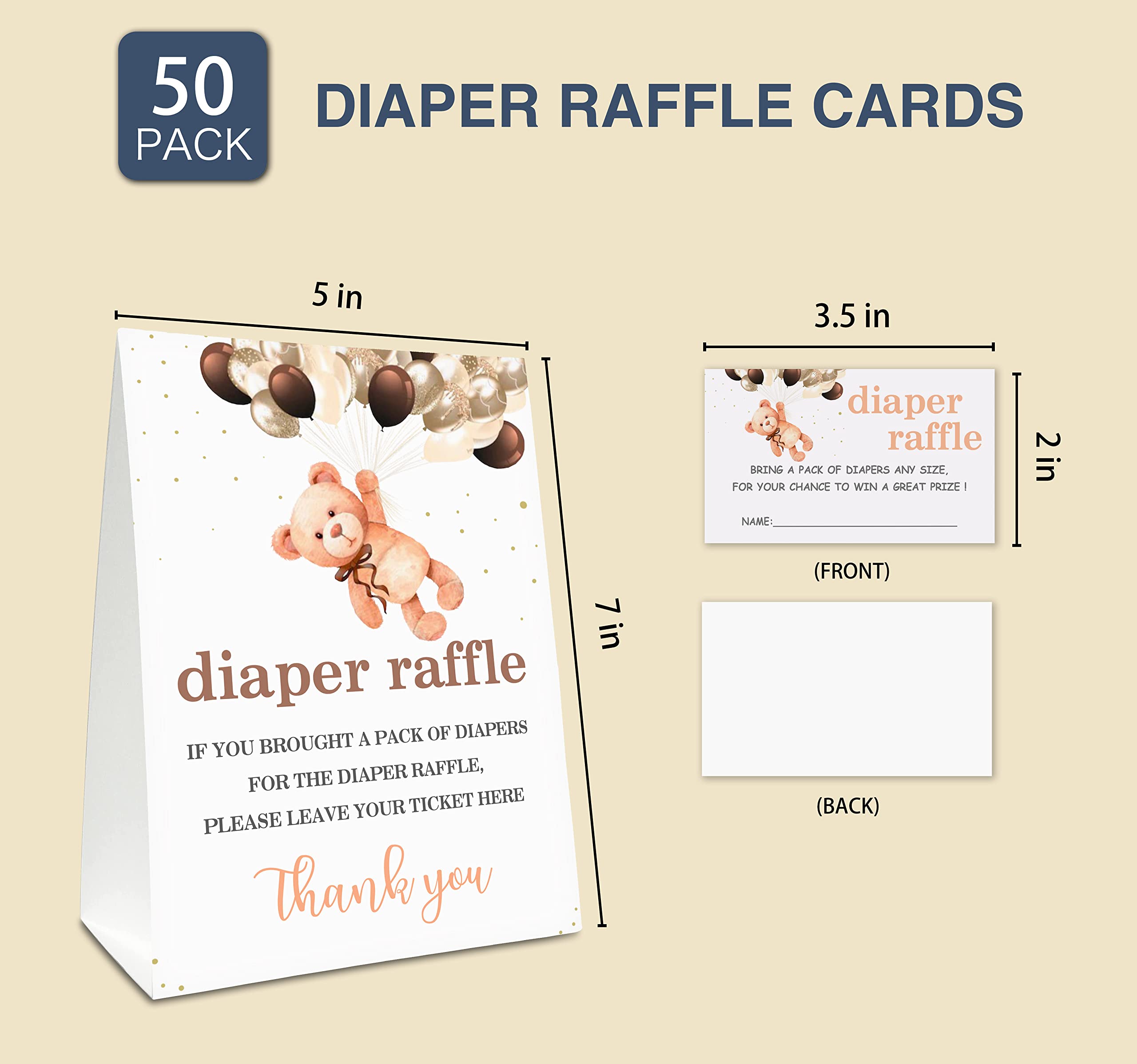 Diaper Raffle Tickets For Baby Shower, Little Bear balloon Themed Cards,Party Favors For Baby Showers Game Cards, 1 Sign & 50 Cards Per Pack – (012-niaobu)