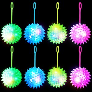 8 pcs led light up spike rubber ball flashing light up bouncy balls toy light up ball elastic light up sensory balls teens party favor sets soft colorful cool bouncy stress ball fidget ball toys