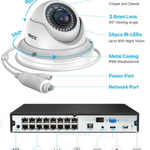 ZOSI 16CH 4K PoE Security Camera System, H.265+ 16 Channel 8MP NVR with 4TB HDD, 8pcs Wired 5MP Outdoor Indoor PoE IP Dome Cameras, Night Vision, Motion Alert, Remote Access, for 24/7 Recording