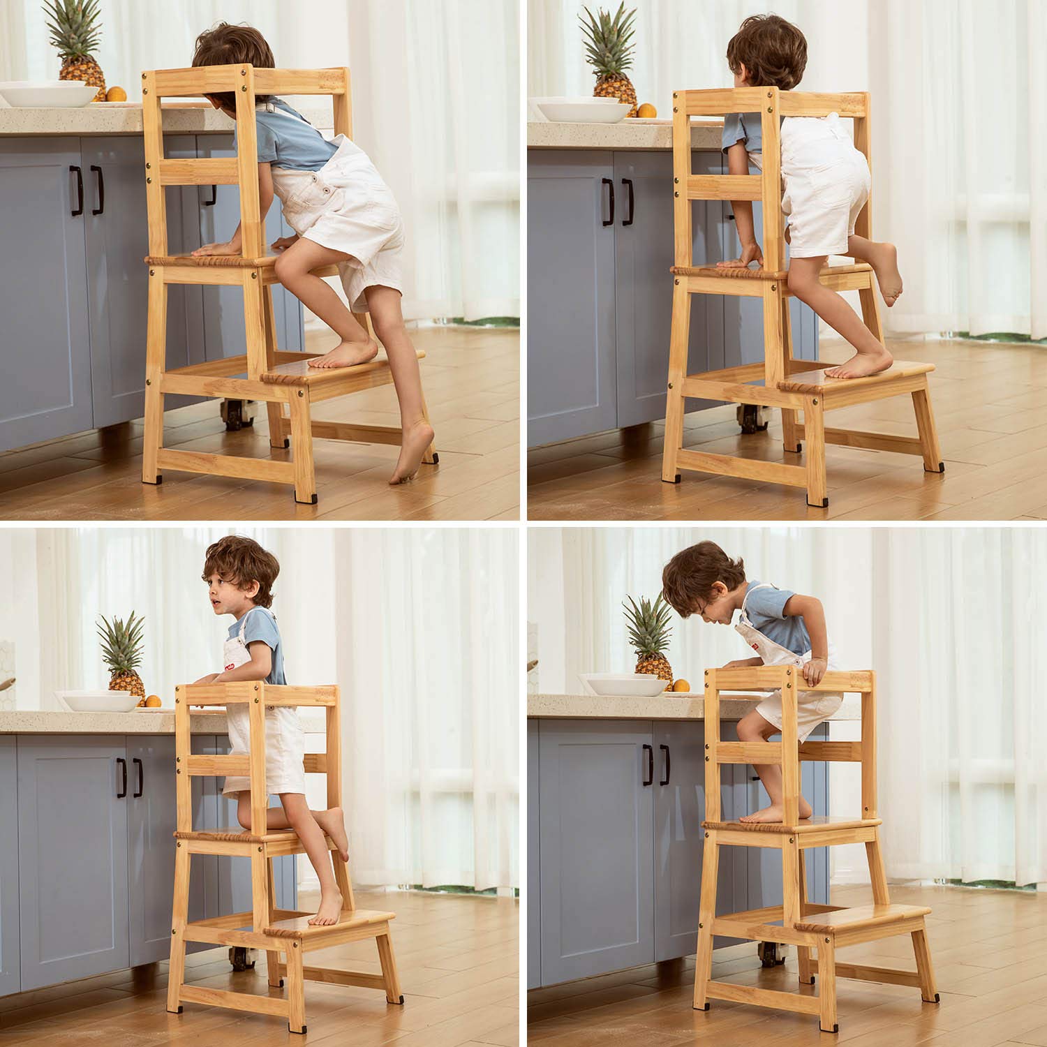 DuDuEase Kitchen Step Stool for Kids and Toddlers with Safety Rail Children Standing Tower for Kitchen Counter, Parents' Helper Kids Learning Stool, Solid Wood Construction