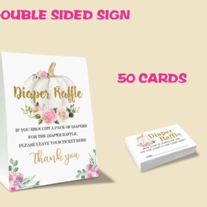 Yuansail Diaper Raffle Tickets For Baby Shower, Pumpkin Floral Themed Cards, Party Favors For Baby Showers Game Cards, 1 Sign & 50 Cards Per Pack – (011-niaobu)