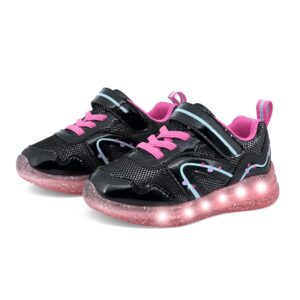 YESKIS Toddler Girls Light Up Shoes LED Flashing Lightweight Mesh Breathable Adorable Running Sneakers for Toddler Black 7.5