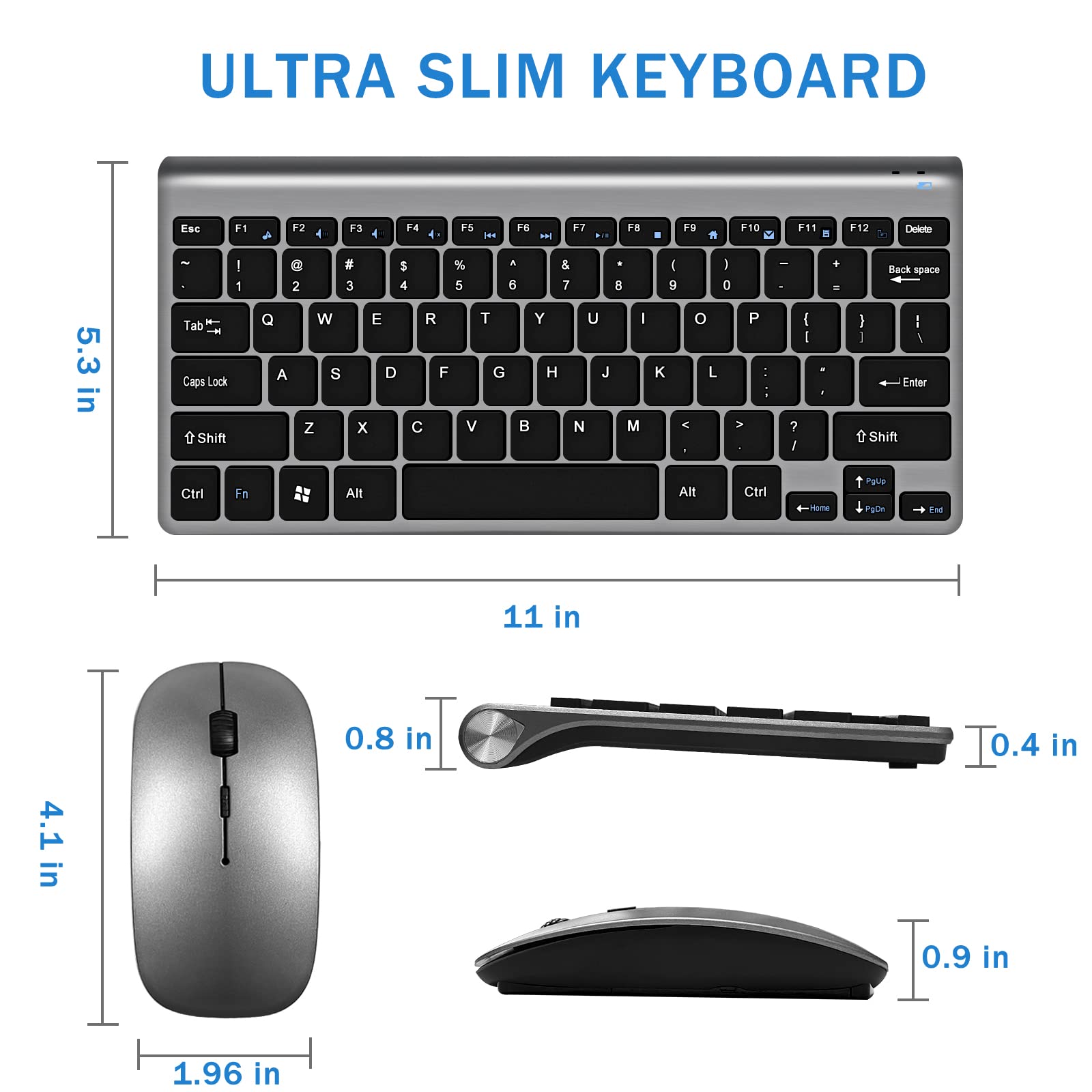 Wireless Keyboard and Mouse Combo, Compact Quiet Wireless Keyboard and Mouse Set 2.4G Ultra-Thin Sleek Design for Windows, Computer, Desktop, PC, Notebook, Laptop (GHKM03)