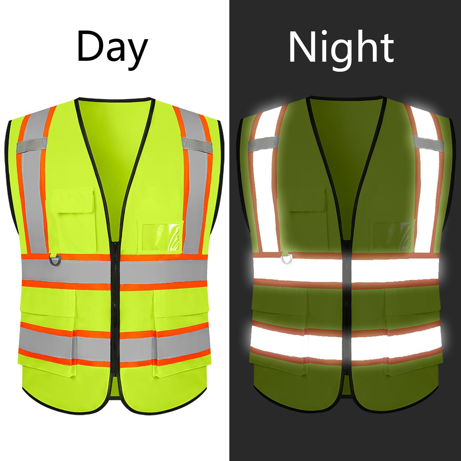 evershare High Visibility Security Vest Custom Logo with Reflective Strips, Class 2 Safety Vests with Zipper, Unisex Adult Construction Protective vest Personalization(Yellow,XXL,1 pack)