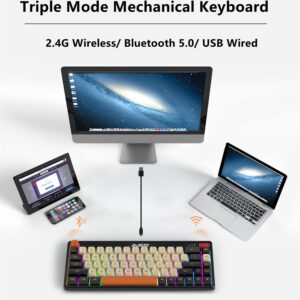 FIRSTBLOOD ONLY GAME. K690T Hot-Swappable 60% 2.4G Wireless/Bluetooth 5.0/USB Wired Triple Mode Mechanical Keyboard, 69 Keys Compact Gaming Keyboard, PBT Keycaps RGB Backlit, Brown Switch