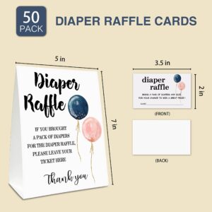 Diaper Raffle Tickets For Baby Shower, Balloon Themed Cards, Party Favors For Baby Showers Game Cards, 1 Sign & 50 Cards Per Pack – (014-niaobu)