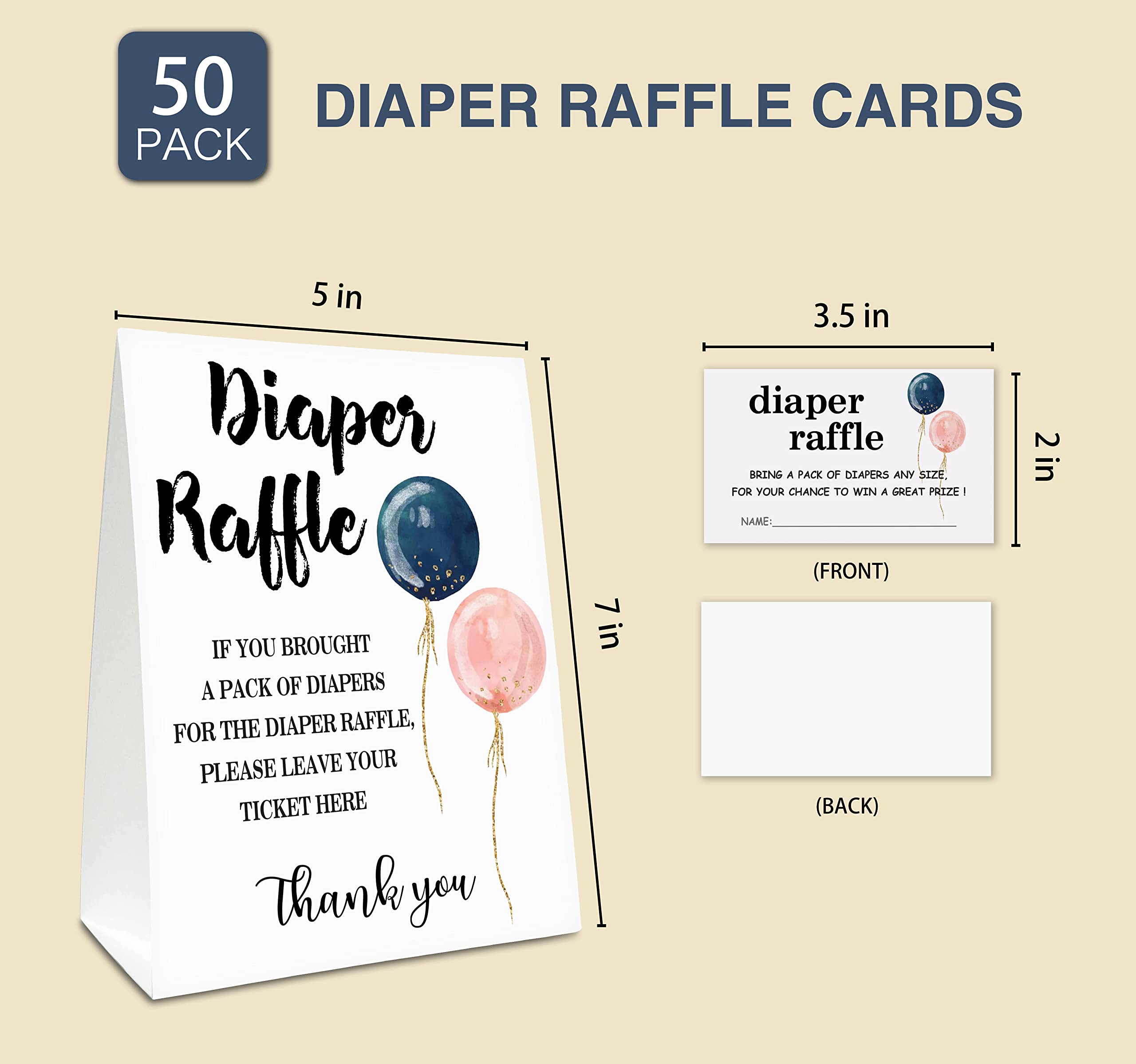 Diaper Raffle Tickets For Baby Shower, Balloon Themed Cards, Party Favors For Baby Showers Game Cards, 1 Sign & 50 Cards Per Pack – (014-niaobu)