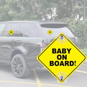 LGOUW 2Pc Baby On Board Signs Double Suction Cups, Car - Kids Sign in Sticker Child -Baby for Window Cling 5*5 inch