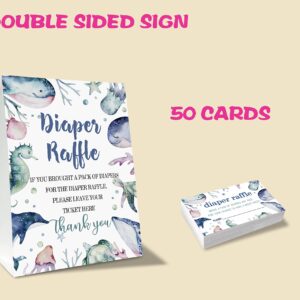 Diaper Raffle Tickets For Baby Shower, Ocean Animals, Marine Life Themed Cards,Party Favors For Baby Showers Game Cards, 1 Sign & 50 Cards Per Pack – (015-niaobu)