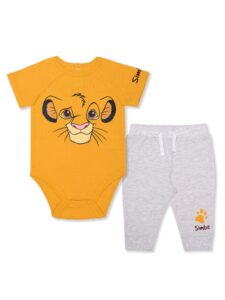 disney lion king simba baby boys short sleeve bodysuit and pants set for newborn and infants