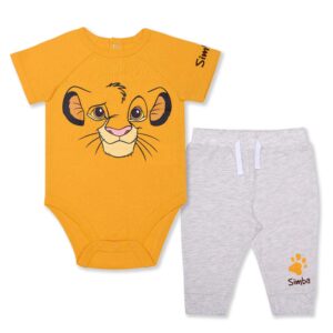 Disney Lion King Simba Baby Boys Short Sleeve Bodysuit and Pants Set for Newborn and Infants