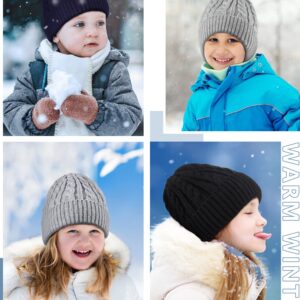 3 Pieces Kids Satin Lined Knit Beanies Winter Hat Child Warm Ski Skull Caps for Girls Boys Baby Toddlers 3-12 Years (Black, Navy Blue, Light Gray,Simple Style)