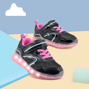 YESKIS Toddler Girls Light Up Shoes LED Flashing Lightweight Mesh Breathable Adorable Running Sneakers for Toddler Black 7.5