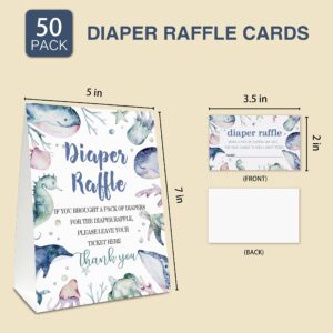 Diaper Raffle Tickets For Baby Shower, Ocean Animals, Marine Life Themed Cards,Party Favors For Baby Showers Game Cards, 1 Sign & 50 Cards Per Pack – (015-niaobu)