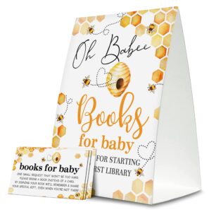 yuansail book request for baby shower, honeycomb bumble bee themed baby cards books for,party favors for baby showers game cards, 1 sign & 50 cards per pack – (bb013-book)