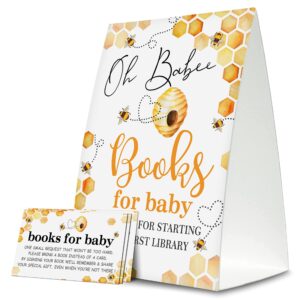 Yuansail Book Request For Baby Shower, Honeycomb Bumble Bee Themed baby cards books for,Party Favors For Baby Showers Game Cards, 1 Sign & 50 Cards Per Pack – (bb013-book)