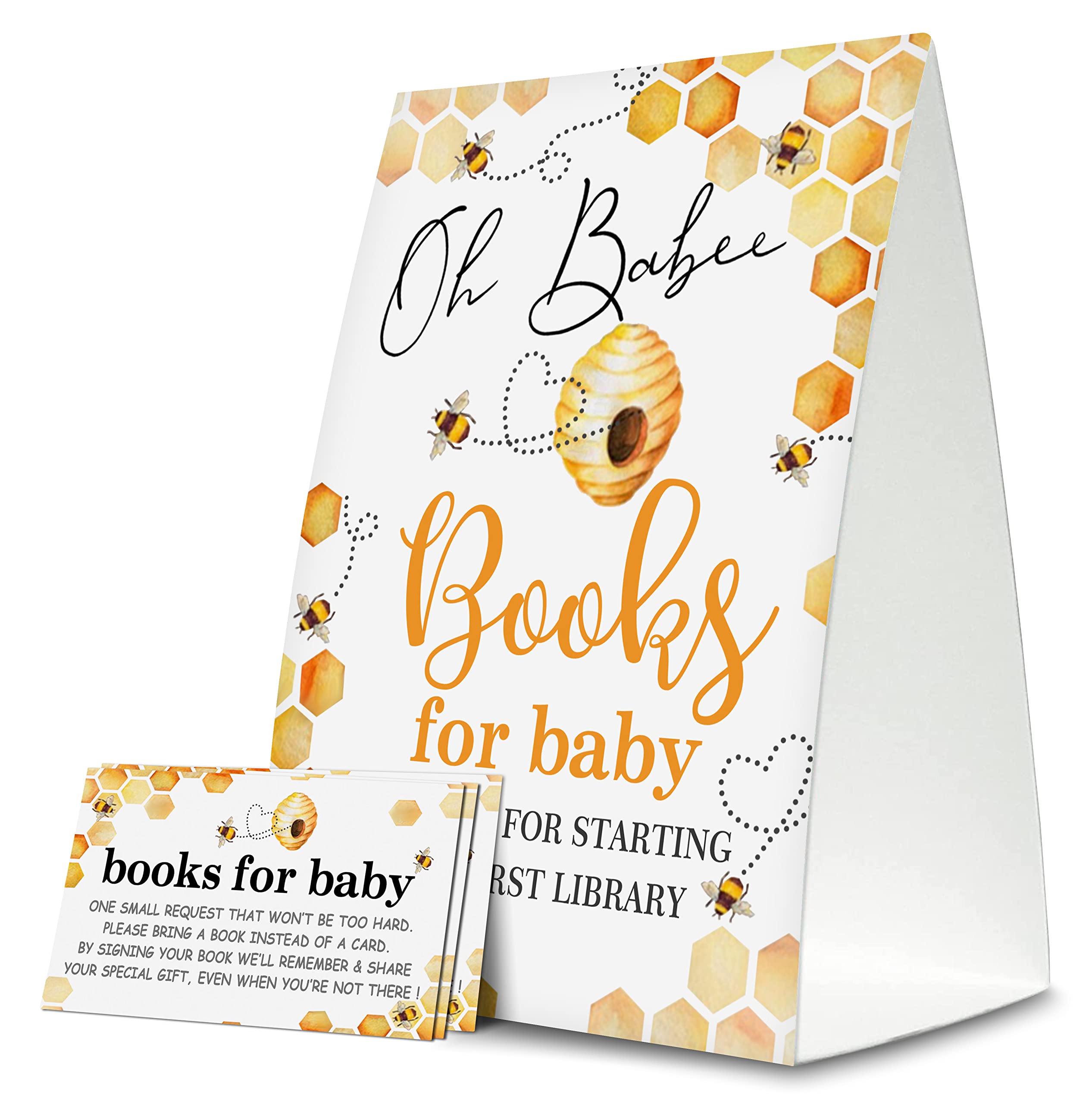 Yuansail Book Request For Baby Shower, Honeycomb Bumble Bee Themed baby cards books for,Party Favors For Baby Showers Game Cards, 1 Sign & 50 Cards Per Pack – (bb013-book)