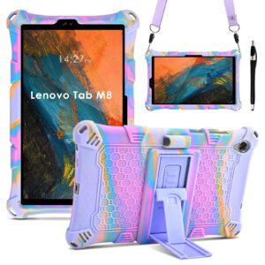 detuosi silicone case compatible with lenovo tab m8 fhd 2020 tb-8705f/n, tab m8 hd 2019 tb-8505f/x with strap and stylus pen, protective cover for m8 3rd gen tb-8506f, rose red & purple