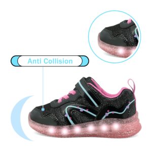 YESKIS Toddler Girls Light Up Shoes LED Flashing Lightweight Mesh Breathable Adorable Running Sneakers for Toddler Black 7.5