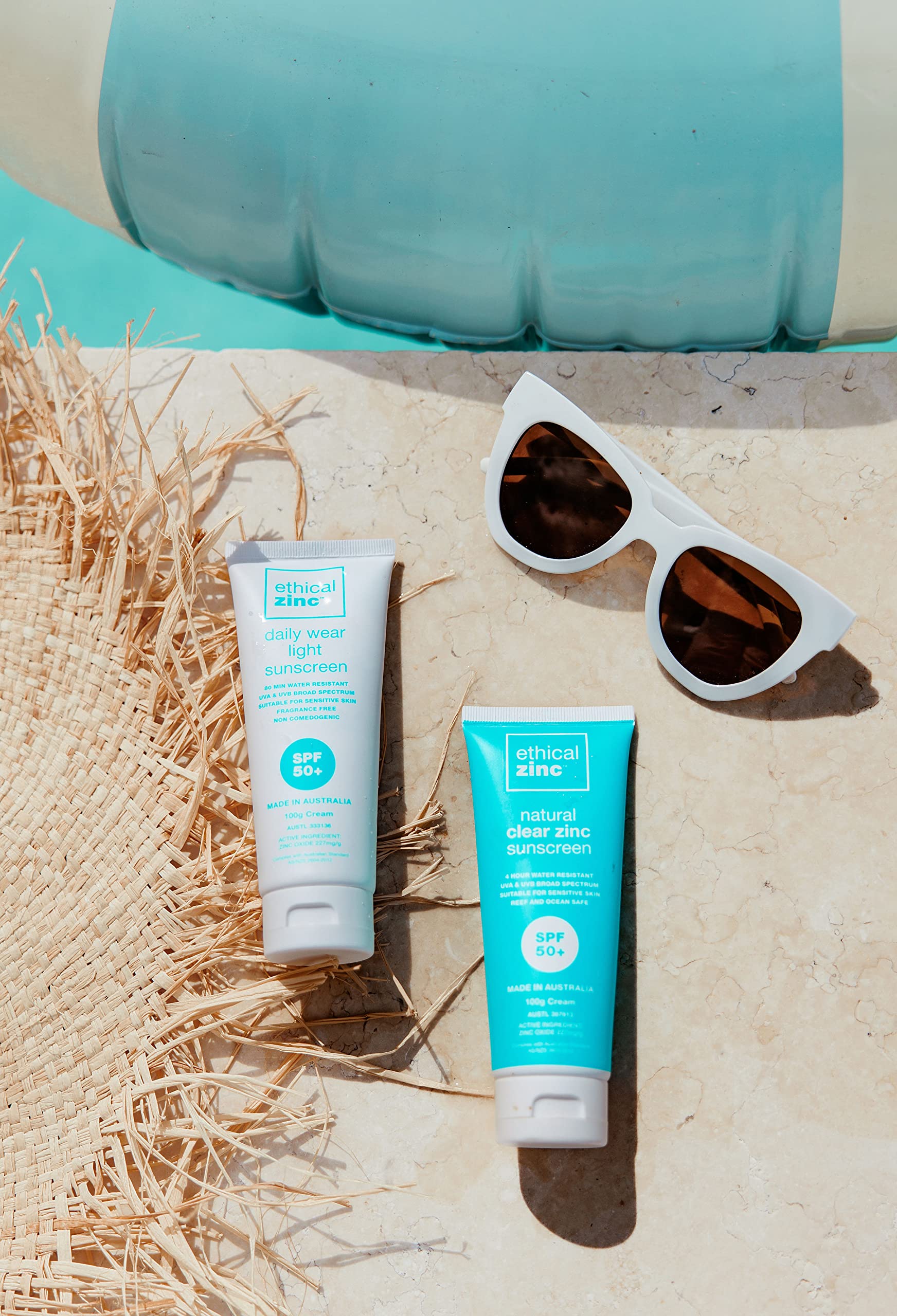 Ethical Zinc Daily Wear Light Mineral Sunscreen Zinc Oxide Physical SPF 50+ Water Resistant Natural, Sensitive Skin, Reef Safe, Made in Australia, Broad Spectrum Protection, Suitable for Kids, Face