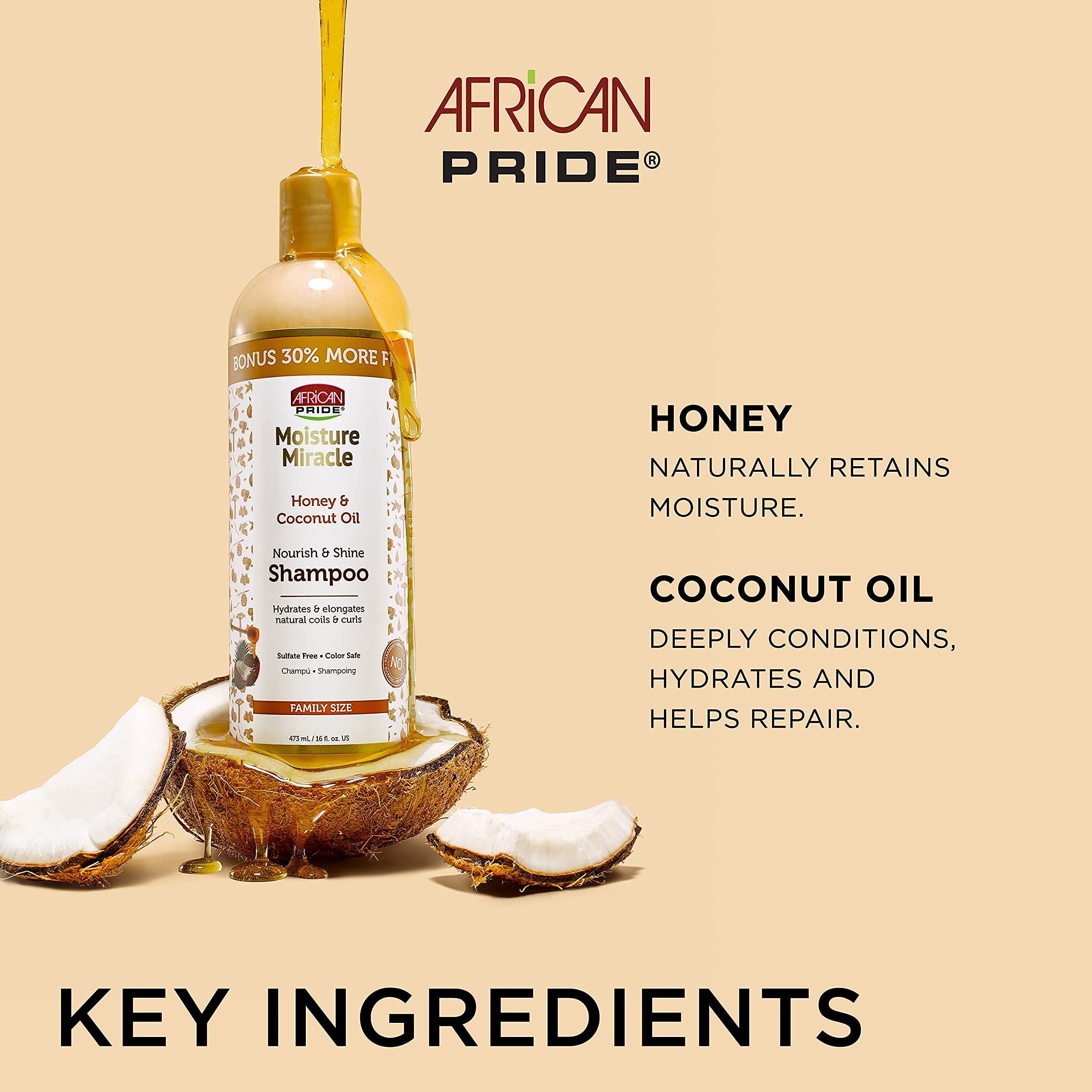 African Pride Ultimate Wash Day Regimen with Moisture Miracle Aloe & Coconut Water Pre-Shampoo, Honey & Coconut Oil Shampoo, Honey, Chocolate & Coconut Oil Conditioner & 5 Essential Oils