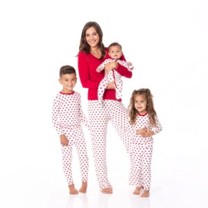 KicKee Full of Hearts Two Piece Pajamas Set, Long Sleeve, Long Pants, Snug Fit Pajamas (Natural Hearts - 12 Years)