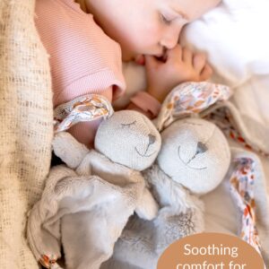 Yuppie Mommy Bonny & Bo Woodlands Bunny Handmade Lovey Security Blanket Gift Set of 2, Baby Boy or Girl — Soft Baby Blankets with Bunny Stuffed Animals with Pacifier Ties Lovies for Newborns or Babies