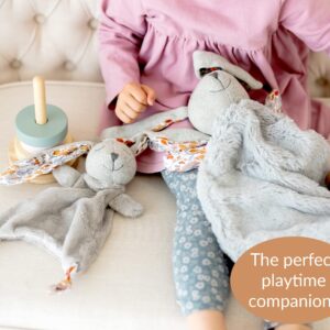 Yuppie Mommy Bonny & Bo Woodlands Bunny Handmade Lovey Security Blanket Gift Set of 2, Baby Boy or Girl — Soft Baby Blankets with Bunny Stuffed Animals with Pacifier Ties Lovies for Newborns or Babies