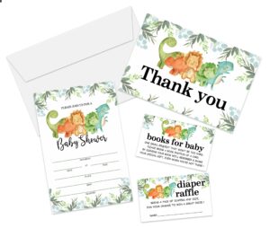 baby shower invitation set, books for baby, thank you, diaper raffle, fill in invites cards, each design 25 cards & envelopes (total 100 cards) – (bb016-taozhuang)