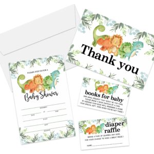 Baby Shower Invitation Set, Books For Baby, Thank You, Diaper Raffle, Fill In Invites Cards, Each Design 25 Cards & Envelopes (Total 100 Cards) – (bb016-taozhuang)