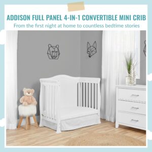 Dream On Me Addison Full Panel 4-in-1 Convertible Mini Crib in White, JPMA Certified Baby Crib, Non-Toxic Finish, New Zealand Pinewood, Low to Floor Design