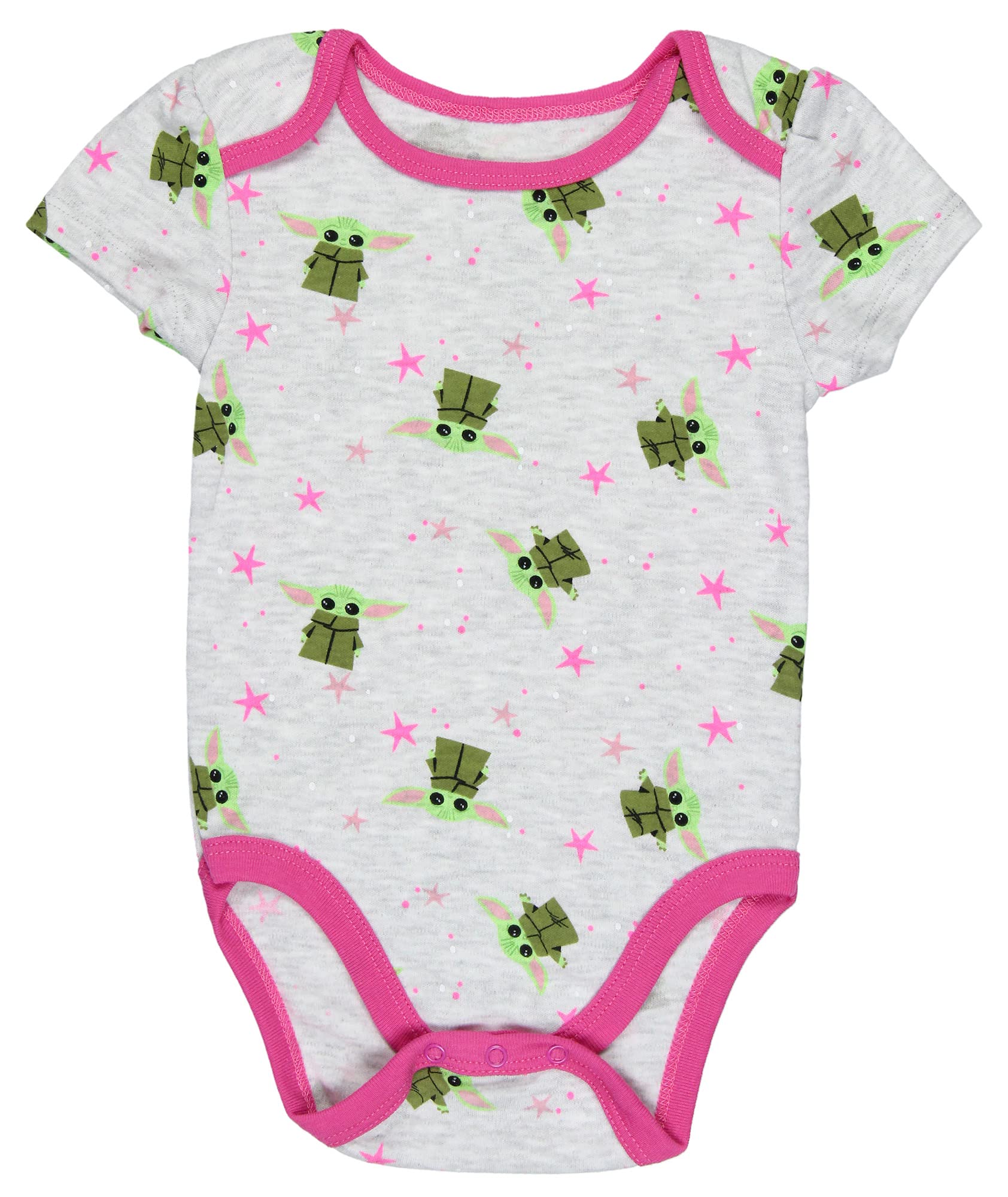 Happy Threads Star Wars Infant Baby Girls Come to The Cute Side Grogu Baby Yoda One Piece Pajama Romper 3 Pack (0-3 Months) Pink