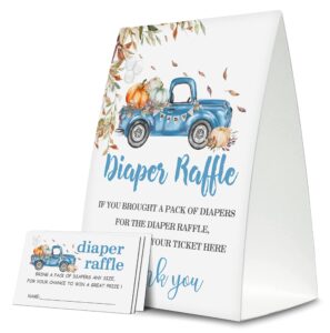 yuansail diaper raffle tickets for baby shower, pumpkin cart themed cards, party favors for baby showers game cards,1 sign & 50 cards per pack – (017-niaobu)