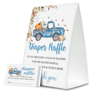 Yuansail Diaper Raffle Tickets For Baby Shower, Pumpkin Cart Themed Cards, Party Favors For Baby Showers Game Cards,1 Sign & 50 Cards Per Pack – (017-niaobu)