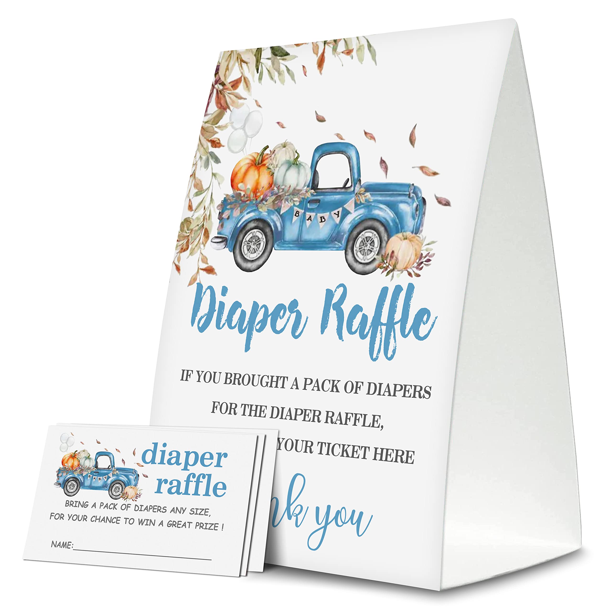 Yuansail Diaper Raffle Tickets For Baby Shower, Pumpkin Cart Themed Cards, Party Favors For Baby Showers Game Cards,1 Sign & 50 Cards Per Pack – (017-niaobu)