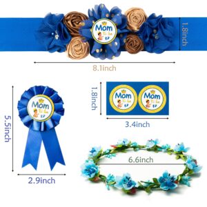 Royal Prince baby boy Maternity Sash Mom to Be & Dad to Be Corsage Blue Clementine Flower Crown Pregnancy Sash Decoration African American Prince Baby Shower Kit Party Photo Prop Gift