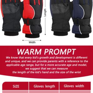 2 Pairs Kids Winter Ski Gloves, Waterproof Windproof Warm Gloves Cold Winter Gloves Unisex Warm Gloves for Boy Girl Skiing (Black, Red,4-6 Years)