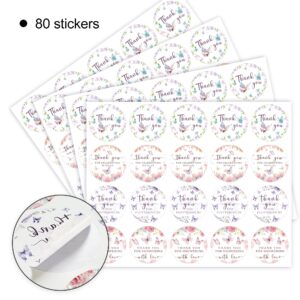 80 Butterfly Thank You Stickers, Thank You for Fluttering by Stickers, Perfect for Girls Baby Shower, Wedding, Bridal Shower, Birthday Party Favors (2 Inch)